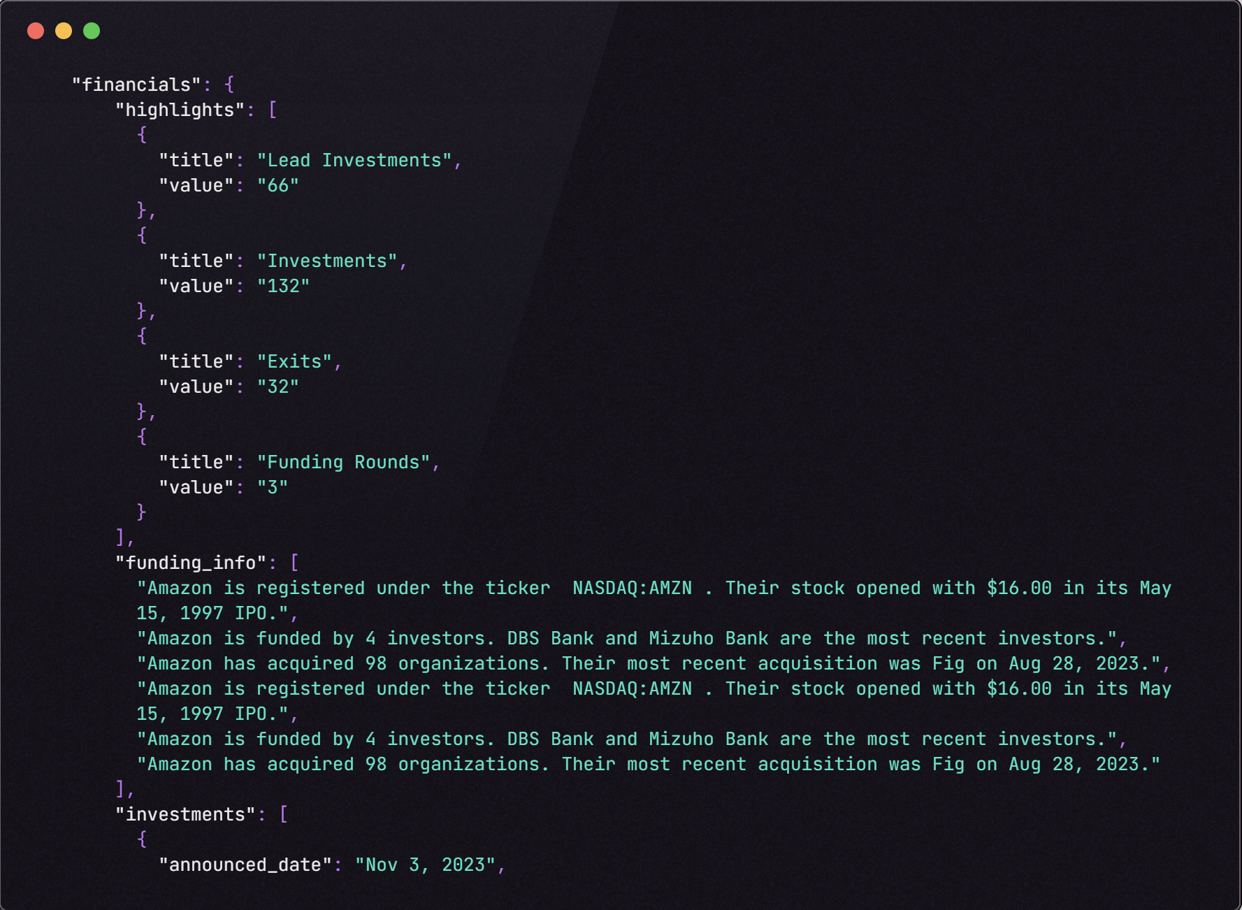 Company Investment API - Enrichment API